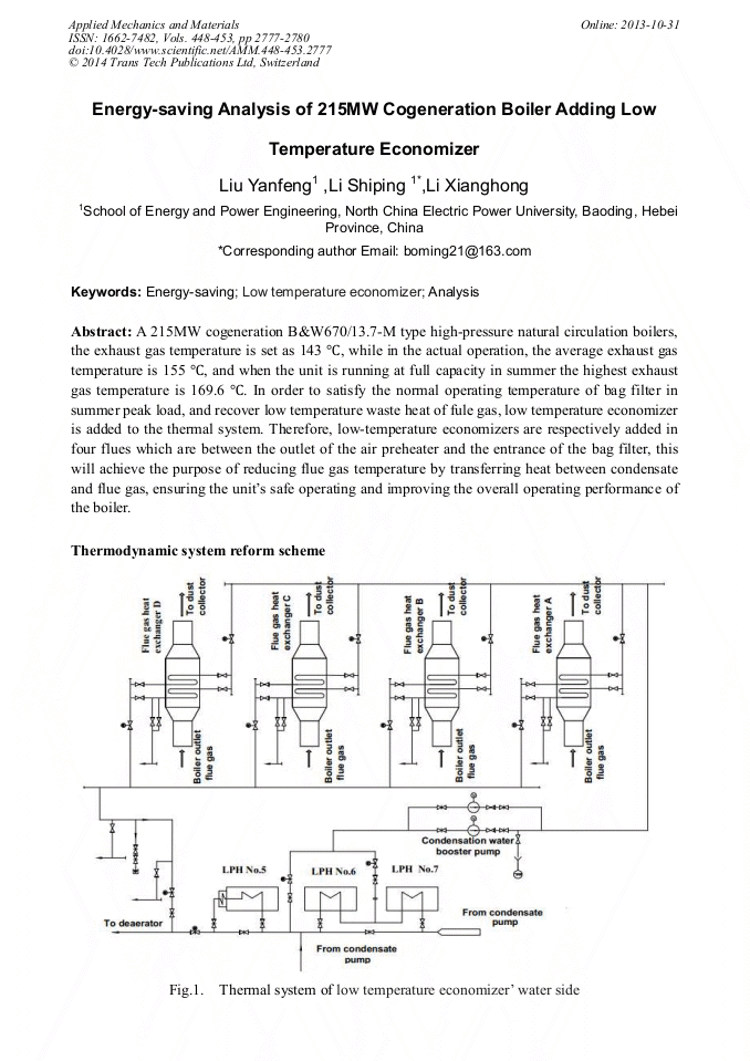 Energy-Saving Analysis of 215MW Cogeneration Boiler Adding Low ...