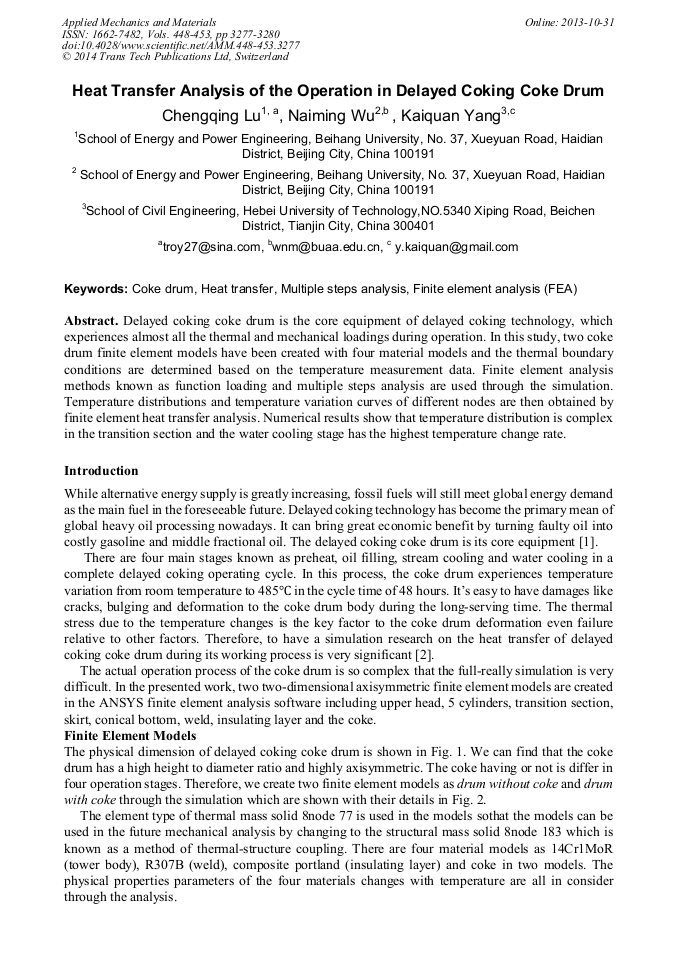 Heat Transfer Analysis of the Operation in Delayed Coking Coke Drum ...