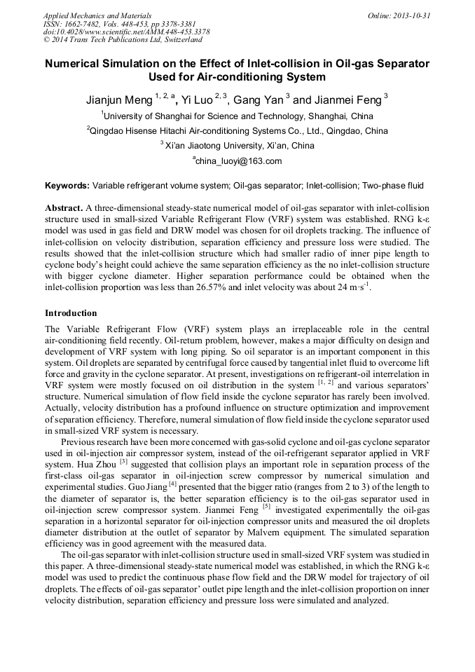 Numerical Simulation on the Effect of Inlet-Collision in Oil-Gas ...