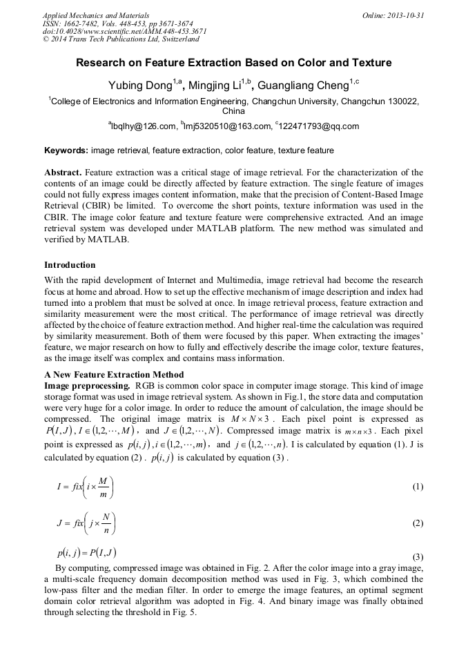 Research on Feature Extraction Based on Color and Texture | Scientific.Net