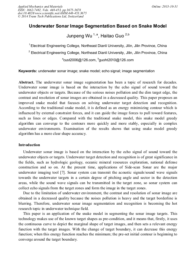 Underwater Sonar Image Segmentation Based on Snake Model | Scientific.Net