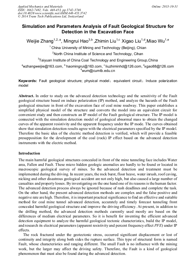 Simulation and Parameters Analysis of Fault Geological Structure for ...