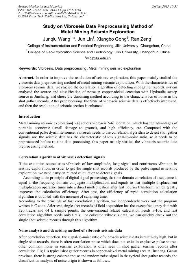Study on Vibroseis Data Preprocessing Method of Metal Mining Seismic ...