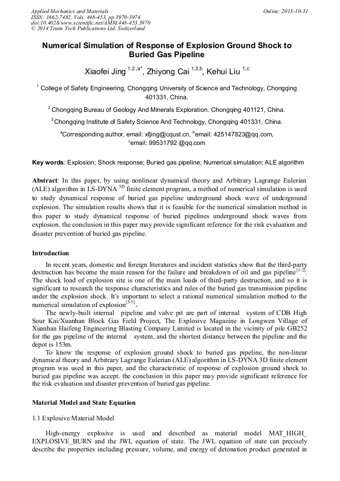 Numerical Simulation of Response of Explosion Ground Shock to Buried ...