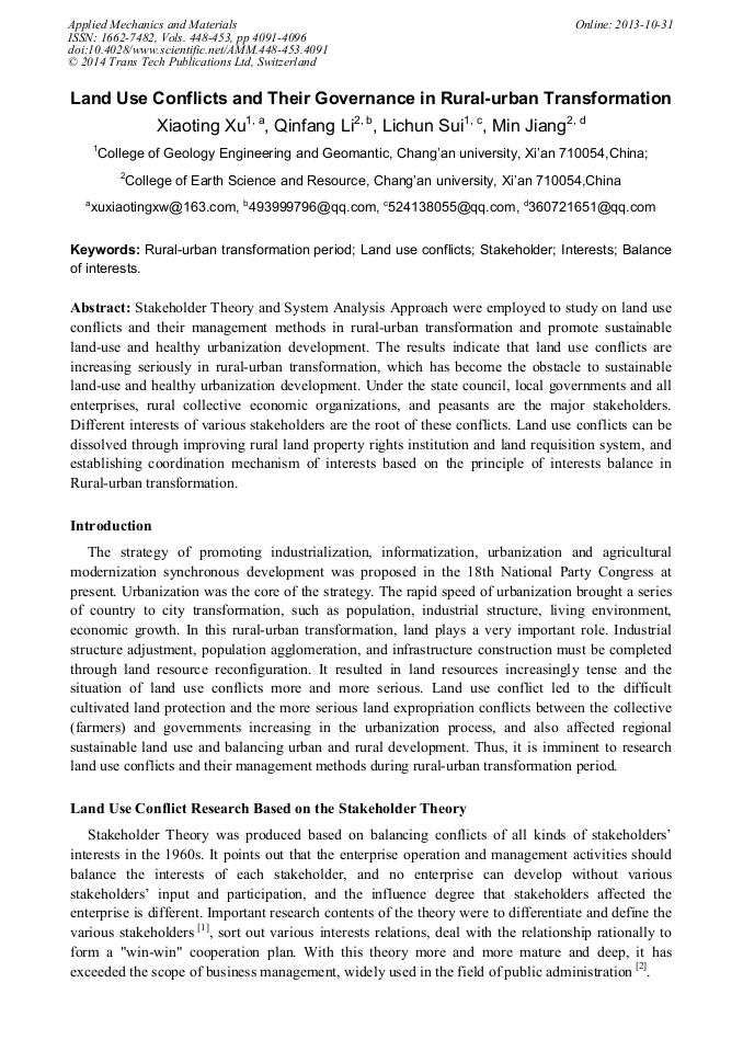Land Use Conflicts and their Governance in Rural-Urban Transformation ...