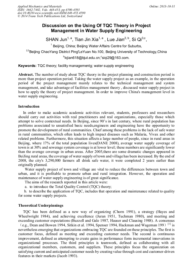 Discussion on the Using of TQC Theory in Project Management in Water ...