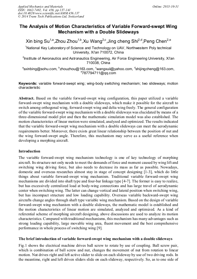 The Analysis of Motion Characteristics of Variable Forward-Swept Wing ...