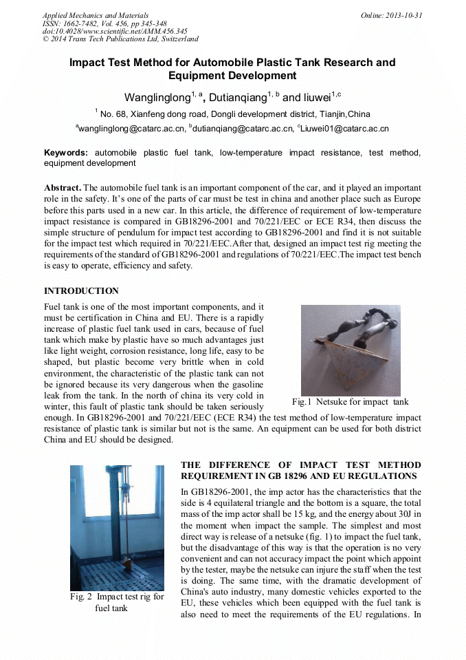 Impact Test Method for Automobile Plastic Tank Research and Equipment ...