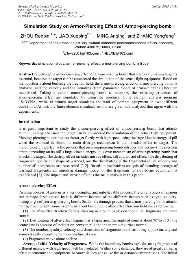 Simulation Study on Armor-Piercing Effect of Armor-Piercing Bomb ...