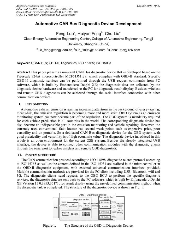 Automotive CAN Bus Diagnostic Device Development | Scientific.Net
