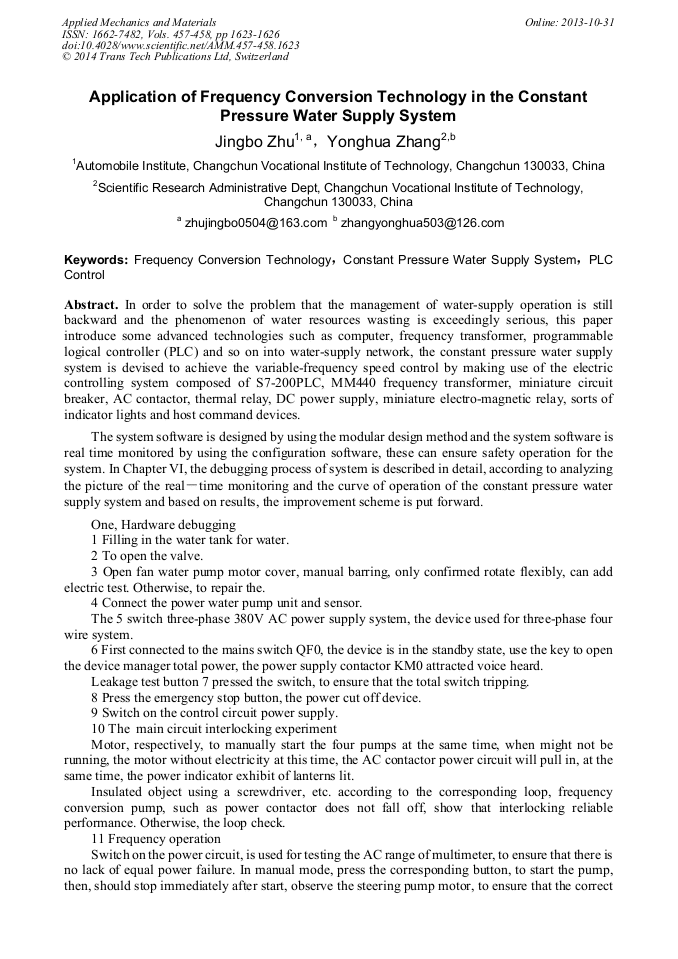 Application of Frequency Conversion Technology in the Constant Pressure ...