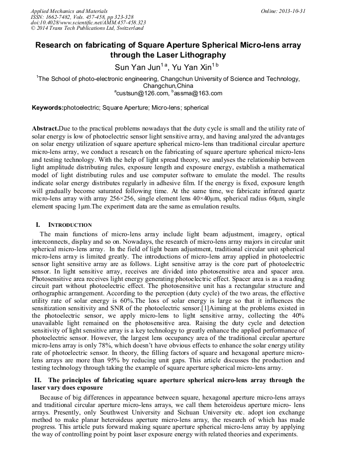 Research on Fabricating of Square Aperture Spherical Micro-Lens Array ...