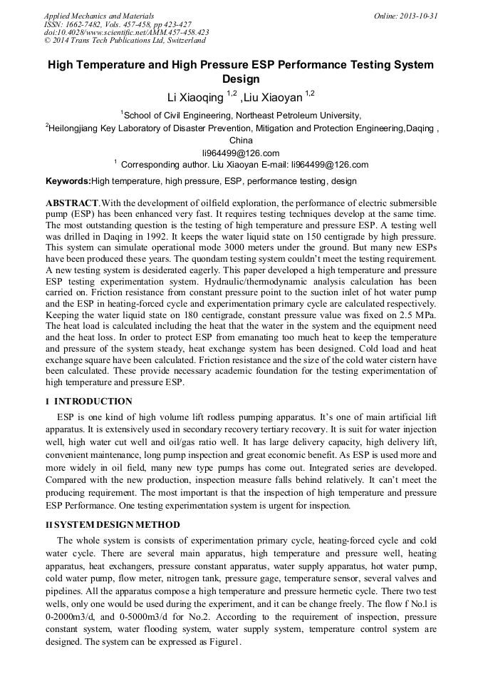 High Temperature and High Pressure ESP Performance Testing System ...