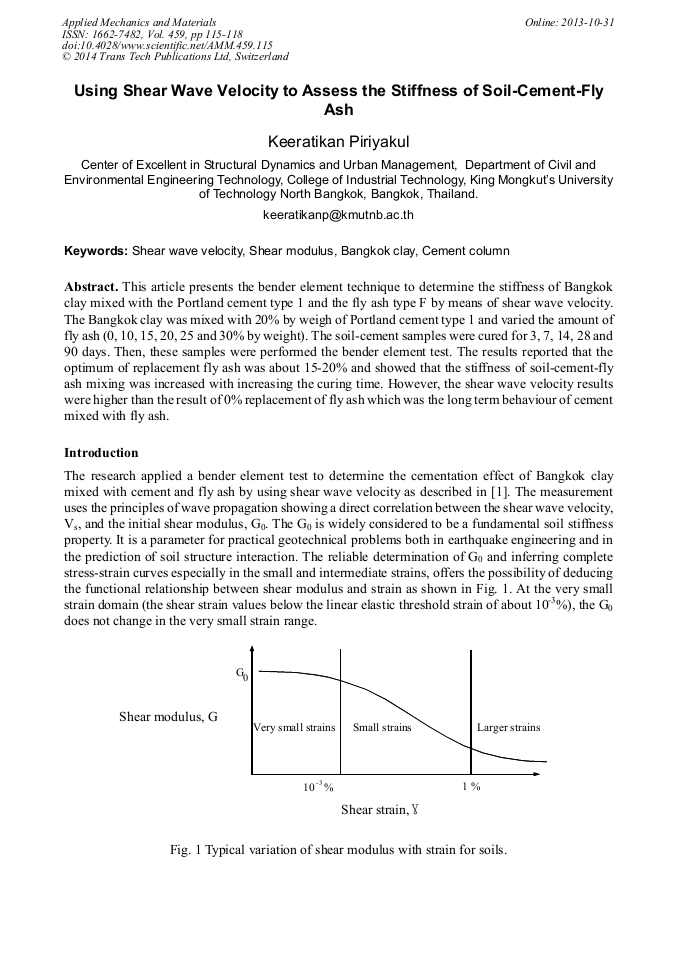 Using Shear Wave Velocity to Assess the Stiffness of Soil-Cement-Fly Ash | Scientific.Net