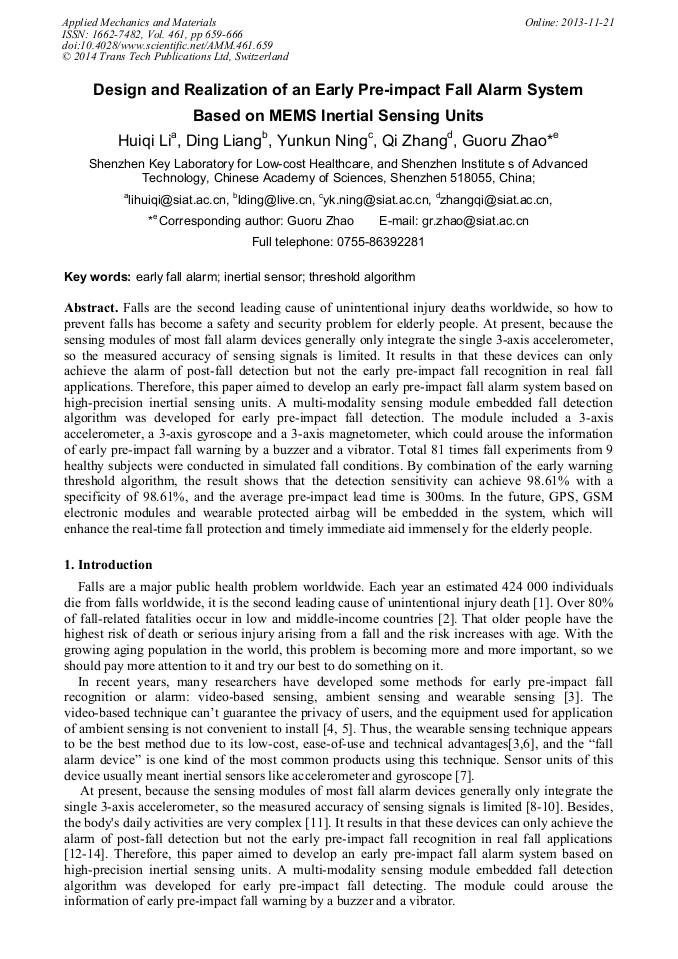 Design and Realization of an Early Pre-Impact Fall Alarm System Based ...