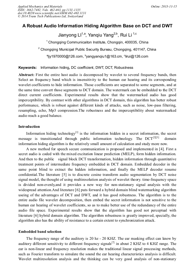 A Robust Audio Information Hiding Algorithm Based on DCT and DWT ...