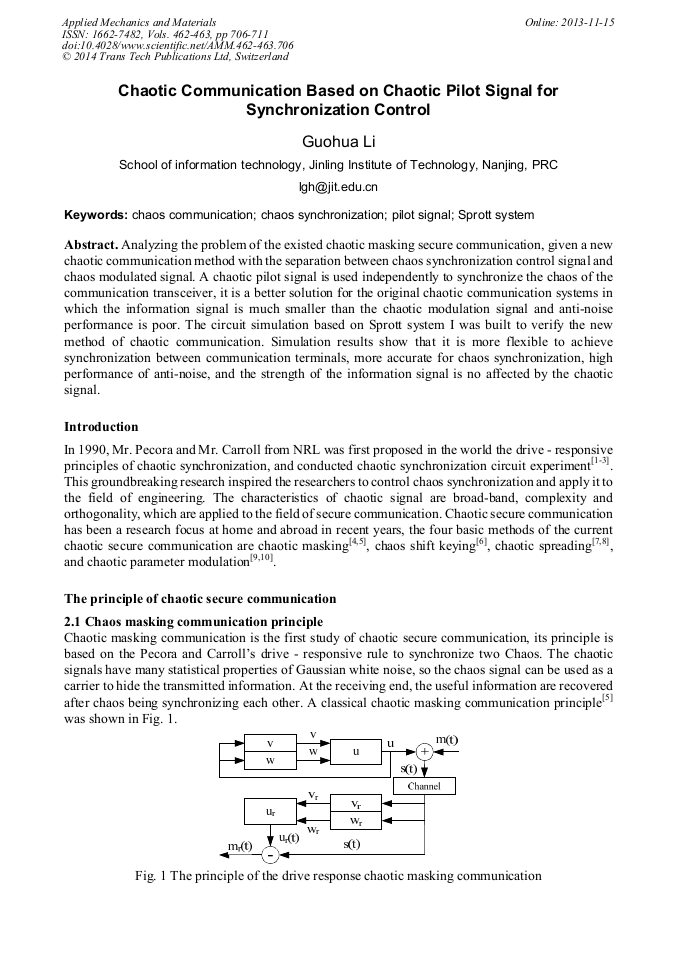Chaotic Communication Based on Chaotic Pilot Signal for Synchronization ...