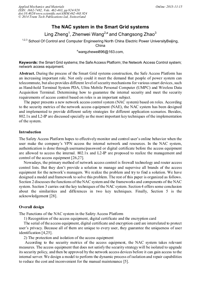 The NAC System in the Smart Grid Systems | Scientific.Net