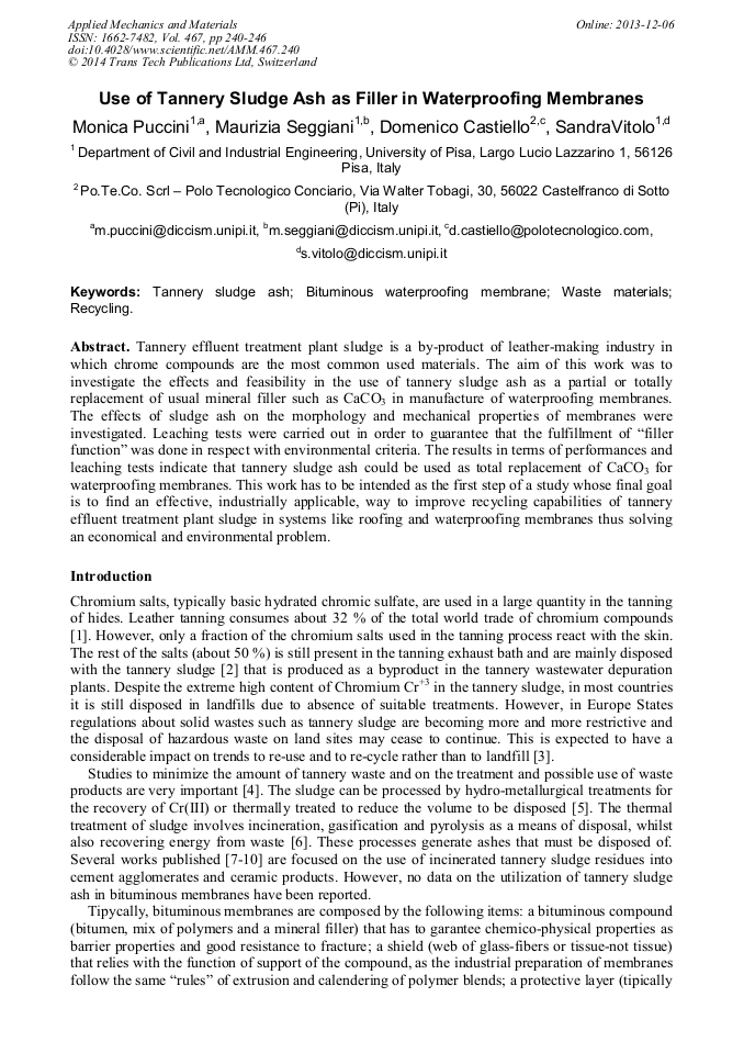 Use of Tannery Sludge Ash as Filler in Waterproofing Membranes ...