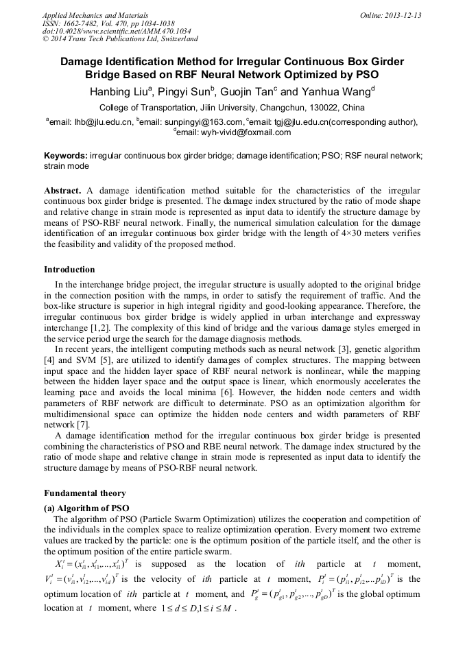 Damage Identification Method for Irregular Continuous Box Girder Bridge Based on RBF Neural ...