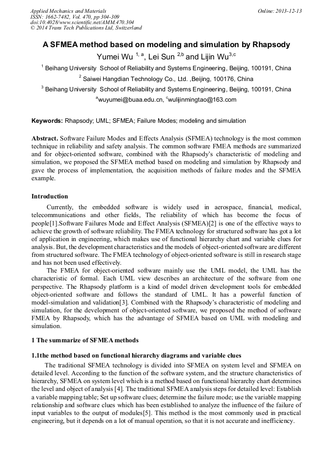 A SFMEA Method Based on Modeling and Simulation by Rhapsody ...