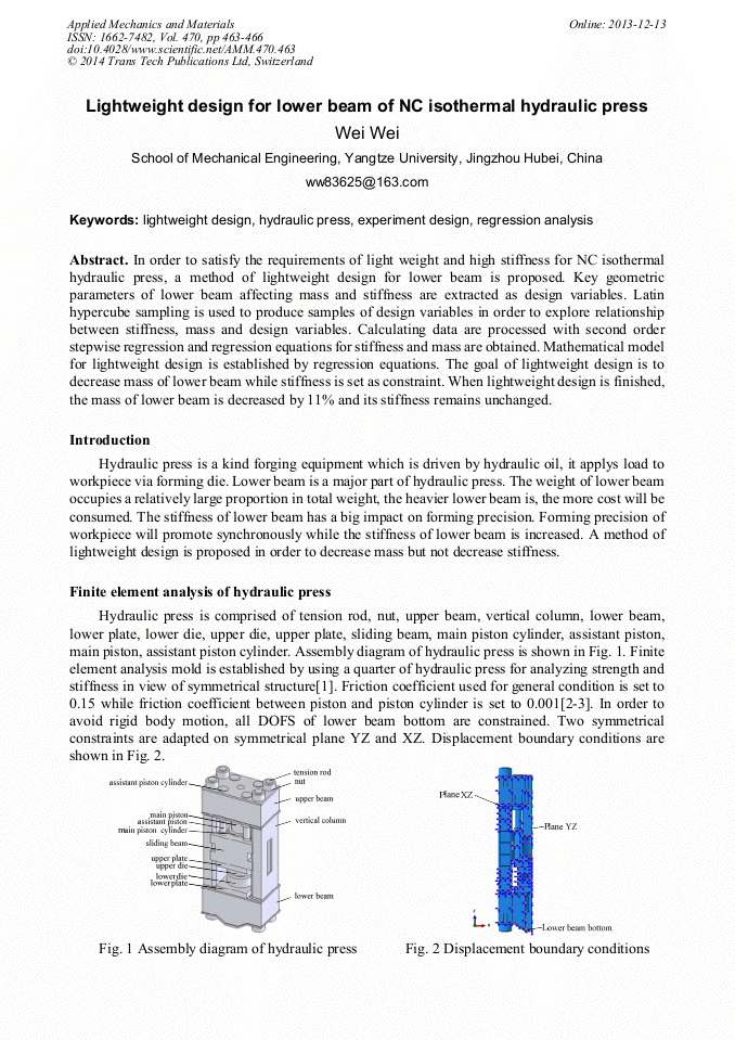Lightweight Design for Lower Beam of NC Isothermal Hydraulic Press ...
