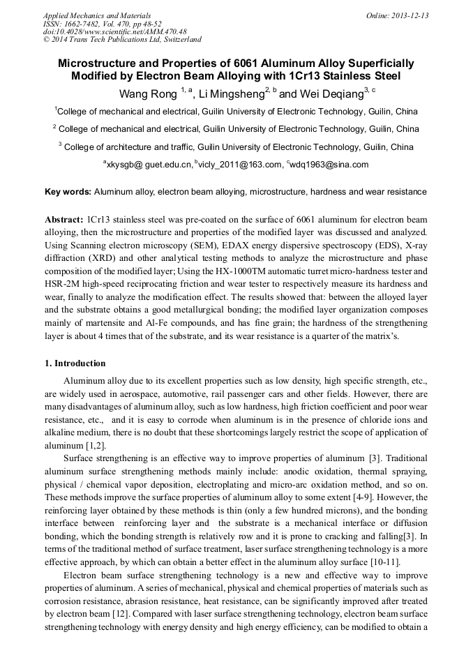 Microstructure and Properties of 6061 Aluminum Alloy Superficially ...