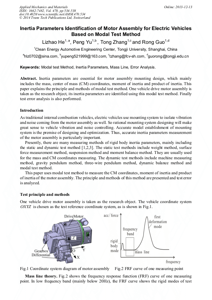 Inertia Parameters Identification of Motor Assembly for Electric ...