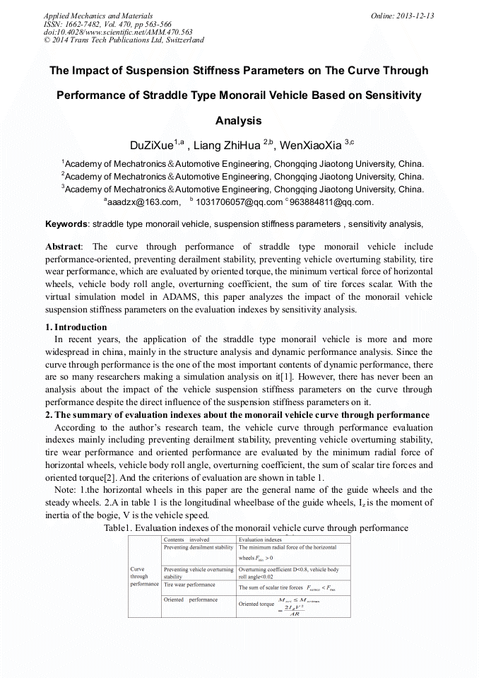 The Impact of Suspension Stiffness Parameters on the Curve through ...