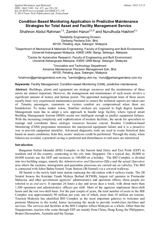 Condition Based Monitoring Application in Predictive Maintenance ...