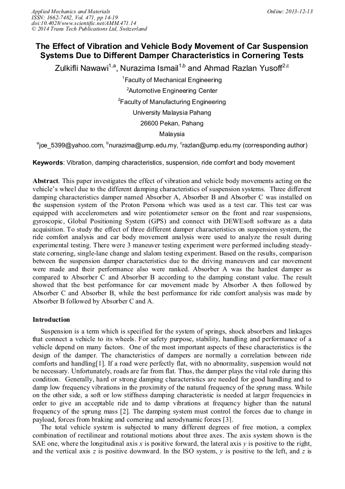 The Effect of Vibration and Vehicle Body Movement of Car Suspension ...
