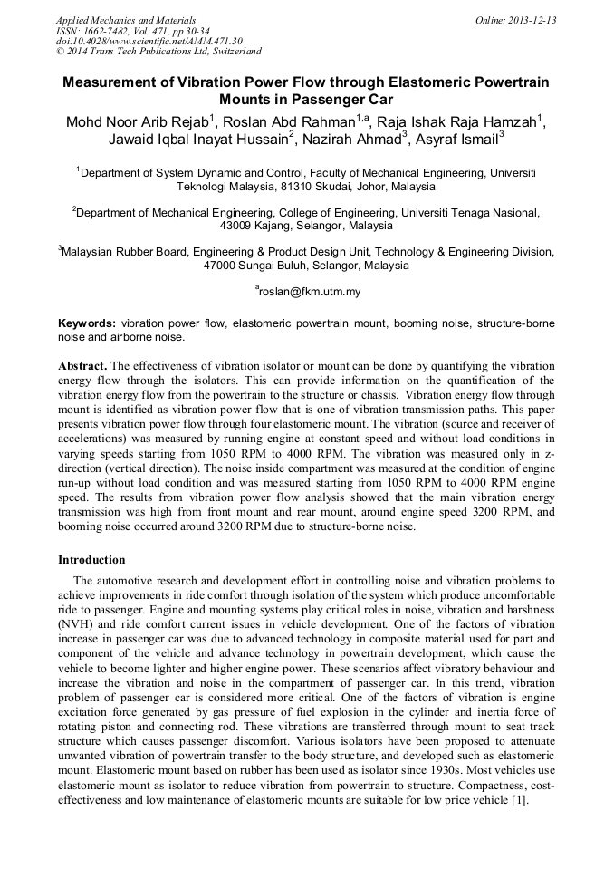 Measurement of Vibration Power Flow through Elastomeric Powertrain ...