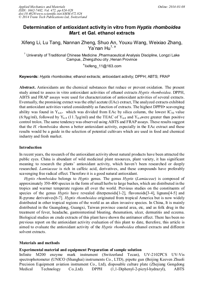 Determination of Antioxidant Activity In Vitro from Hyptis rhomboidea ...