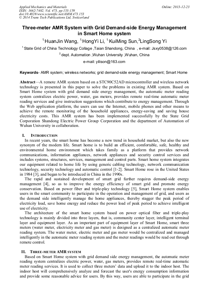 Three-Meter AMR System with Grid Demand-Side Energy Management in Smart ...