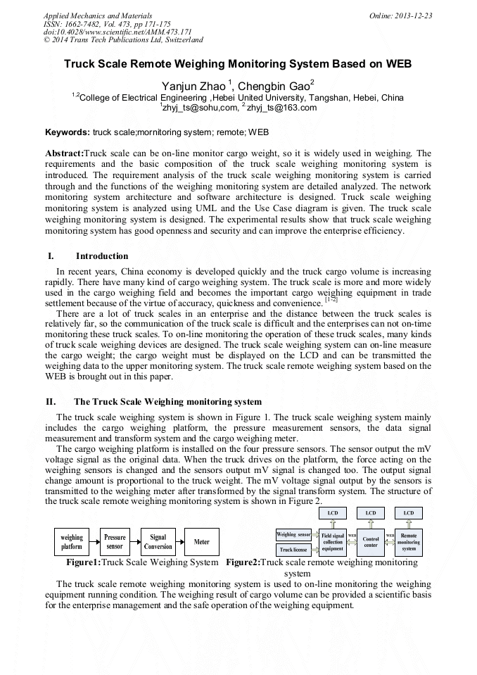 Truck Scale Remote Weighing Monitoring System Based on WEB | Scientific.Net