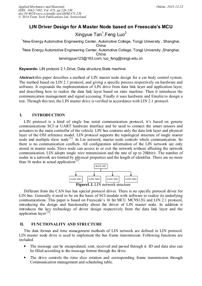 LIN Driver Design for a Master Node Based on Freescale's MCU ...
