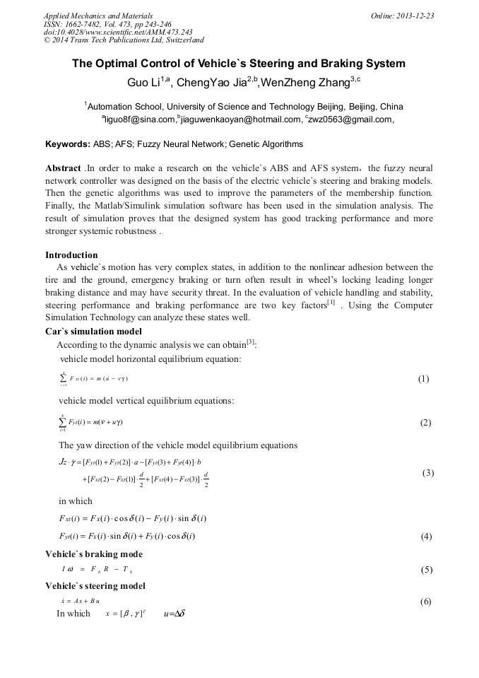 The Optimal Control of Vehicle`s Steering and Braking System ...