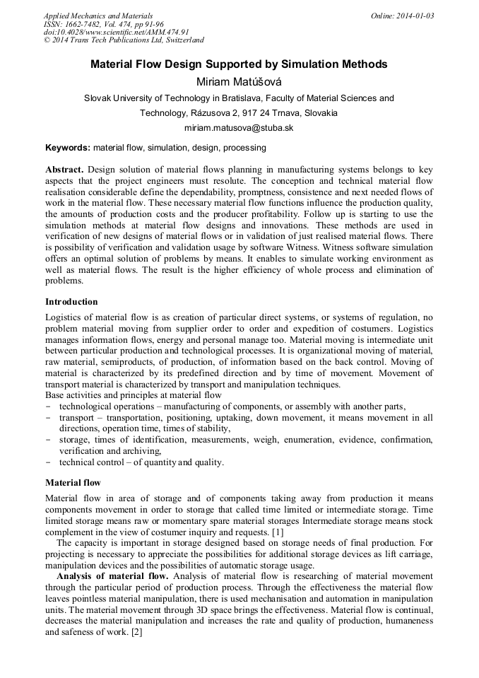 Material Flow Design Supported by Simulation Methods | Scientific.Net