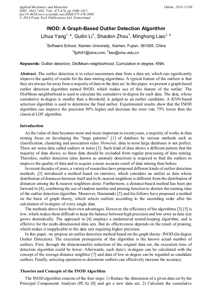 INOD: A Graph-Based Outlier Detection Algorithm | Scientific.Net