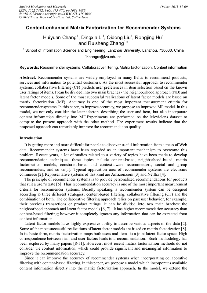 Content-Enhanced Matrix Factorization for Recommender Systems ...