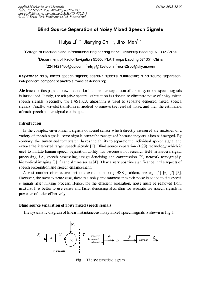 Blind Source Separation Of Noisy Mixed Speech Signals Scientific Net