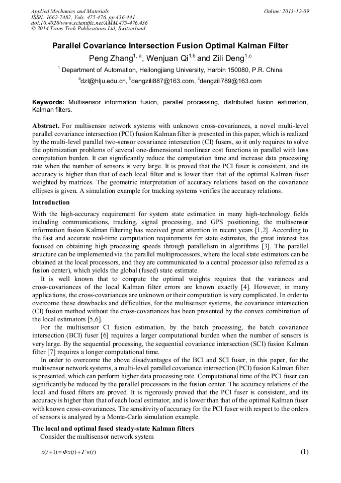 Parallel Covariance Intersection Fusion Optimal Kalman Filter ...
