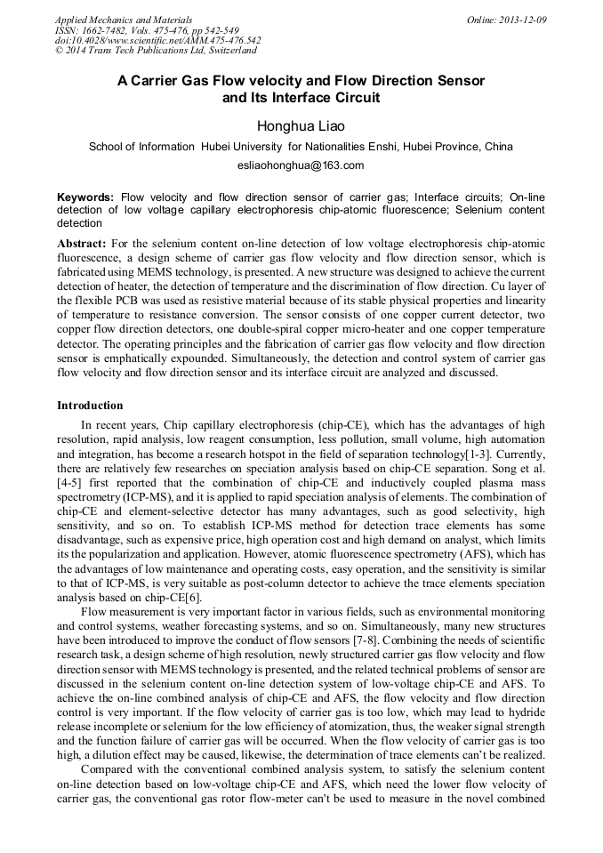 A Carrier Gas Flow Velocity and Flow Direction Sensor and its Interface ...