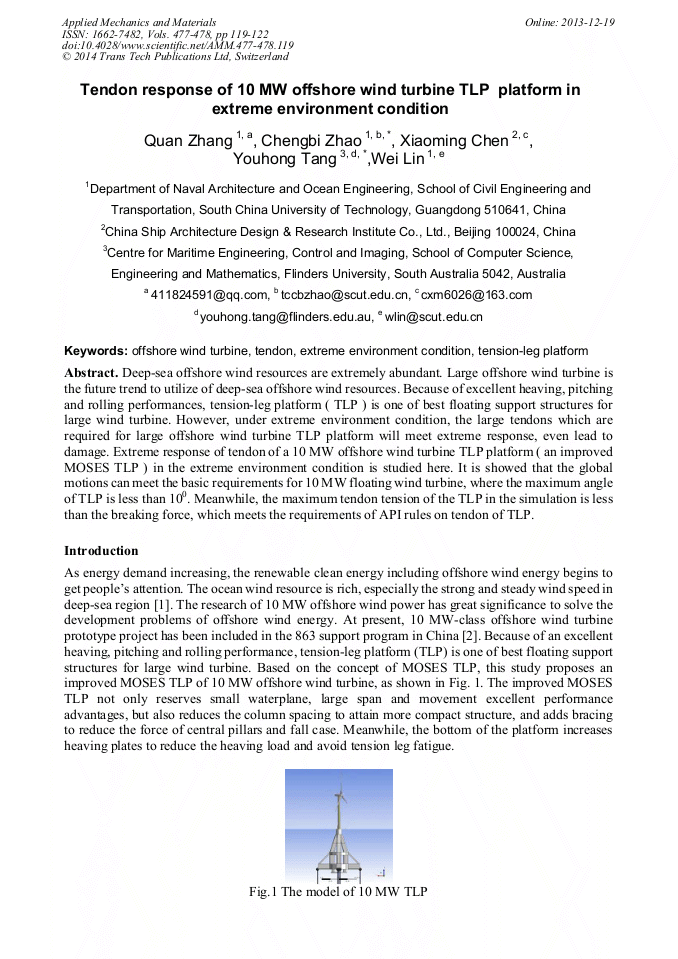 Tendon Response of 10 MW Offshore Wind Turbine TLP Platform in Extreme ...