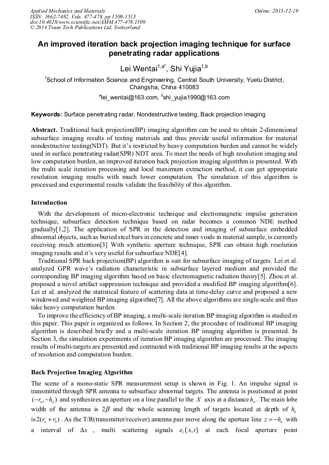 An Improved Iteration Back Projection Imaging Technique for Surface ...