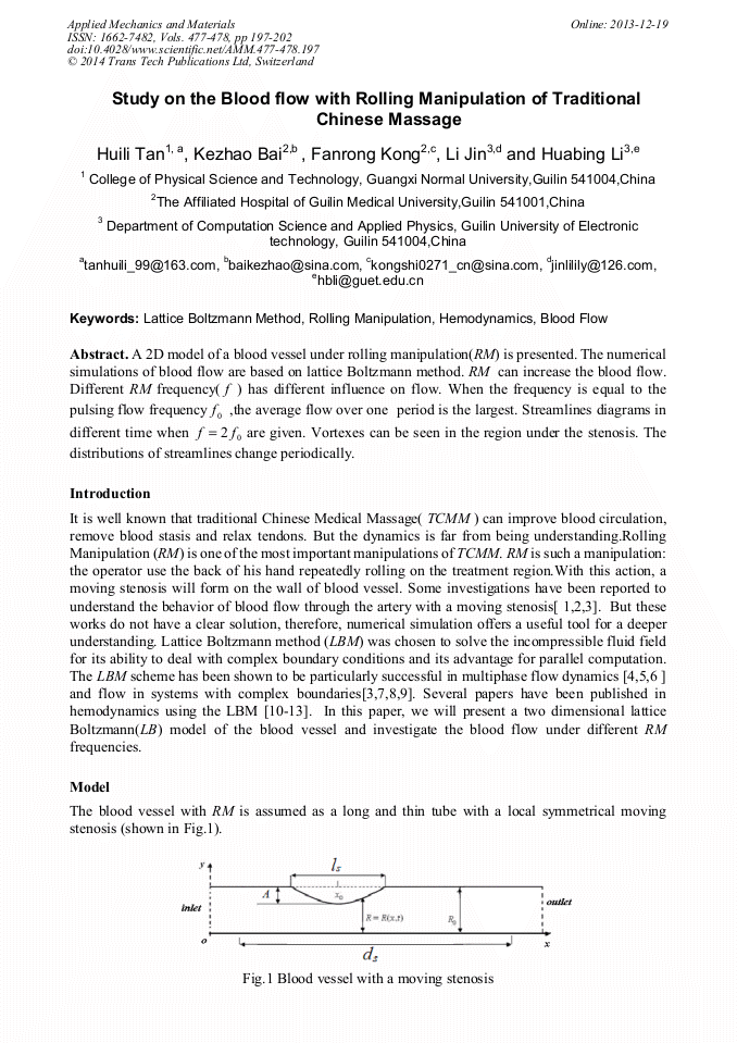 Study on the Blood Flow with Rolling Manipulation of Traditional ...