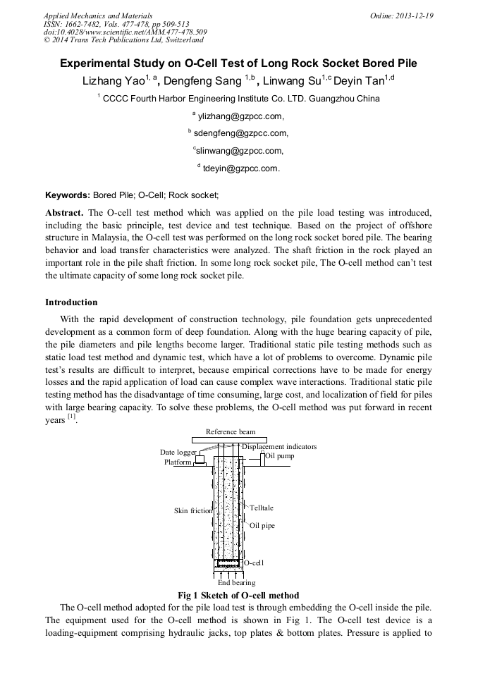Experimental Study on O-Cell Test of Long Rock Socket Bored Pile ...