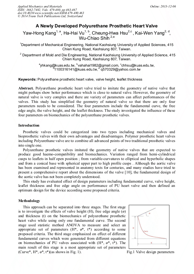 A Newly Developed Polyurethane Prosthetic Heart Valve | Scientific.Net