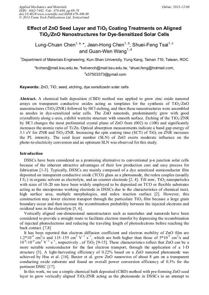 Effect of ZnO Seed Layer and TiO2 Coating Treatments on Aligned TiO2 ...