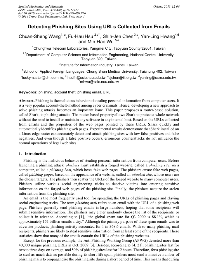 Detecting Phishing Sites Using URLs Collected from Emails | Scientific.Net